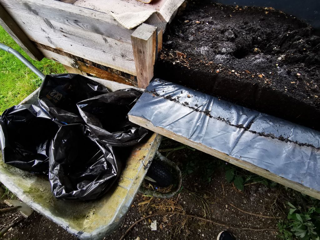 Harvesting compost from our worm farm that recycles waste into ...